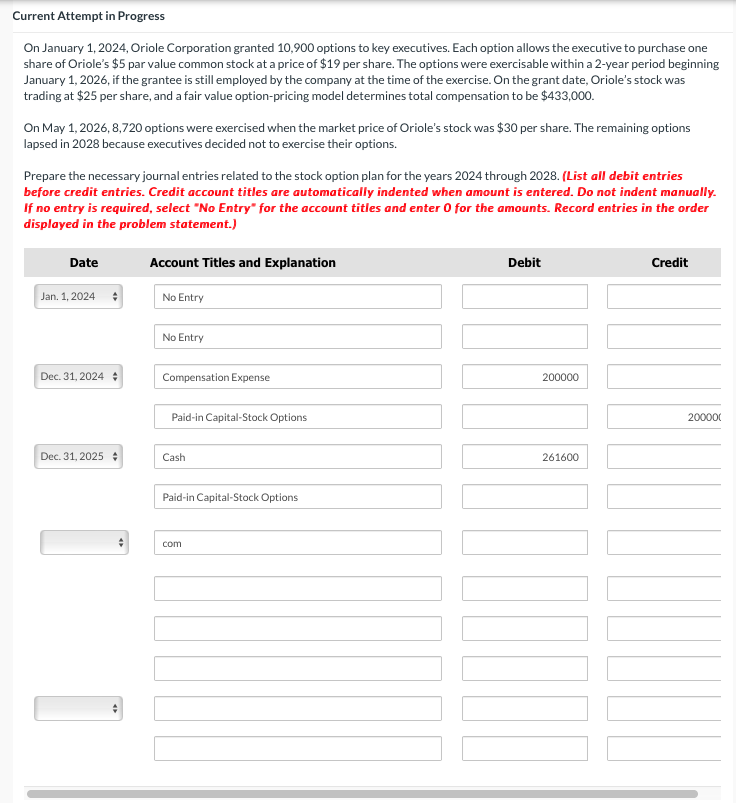 Solved On January 1, 2024, Oriole Corporation granted 10,900 | Chegg.com
