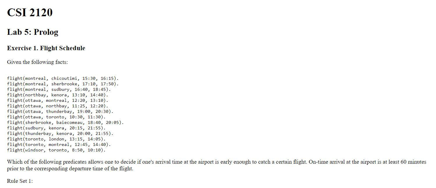 Solved CSI 2120 Lab 5: Prolog Exercise 1. Flight Schedule | Chegg.com