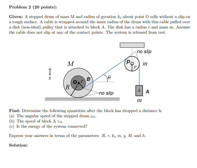 Solved Problem 2 (20 points): Given: A stepped drum of mass | Chegg.com