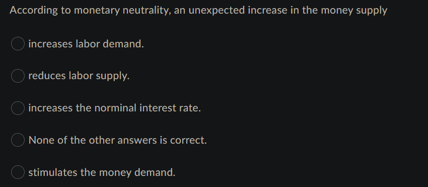 Solved According to monetary neutrality, an unexpected | Chegg.com
