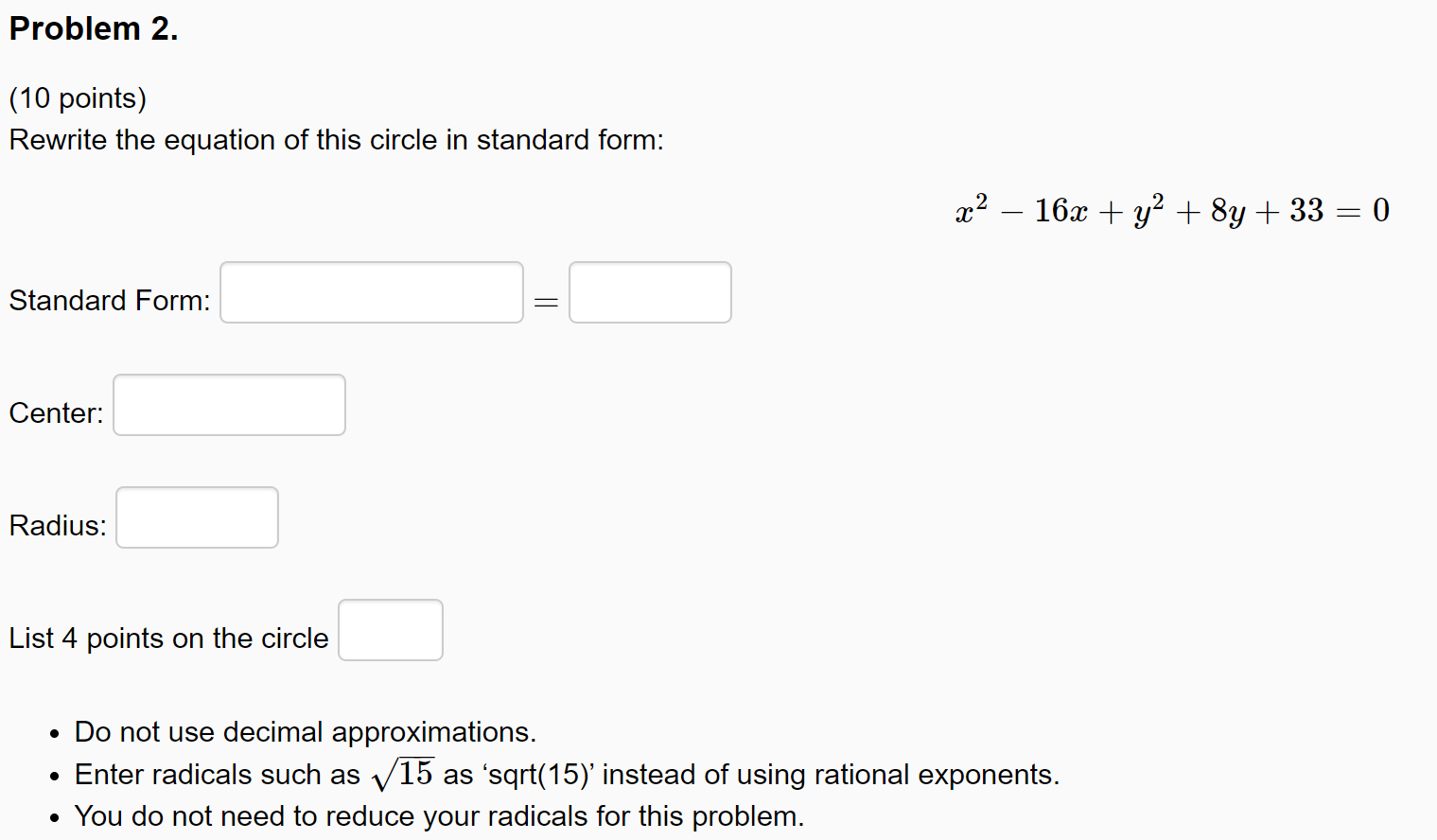 Solved Problem 2. (10 points) Rewrite the equation of this | Chegg.com