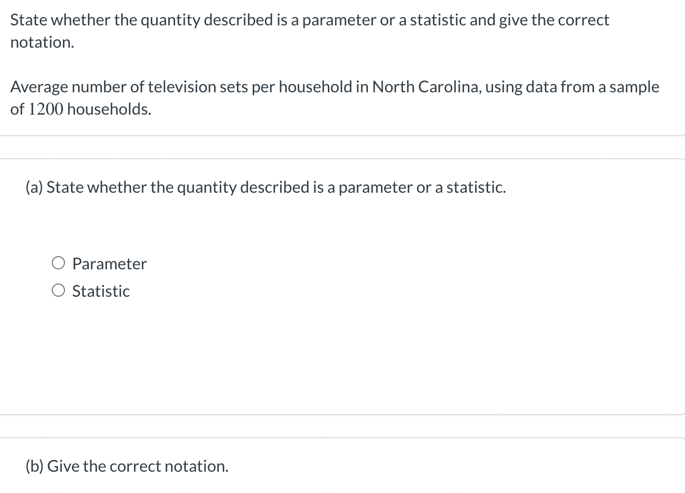Solved State whether the quantity described is a parameter | Chegg.com