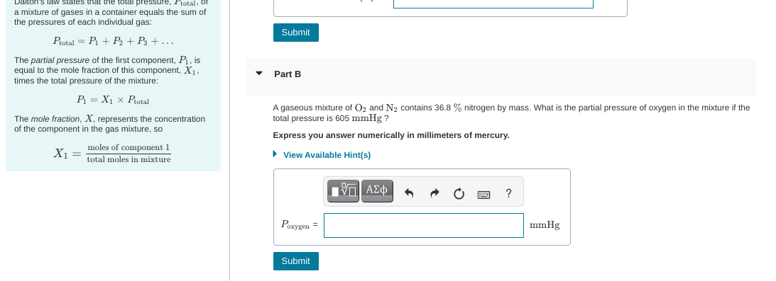 Solved a mixture of gases in a container equals the sum of | Chegg.com