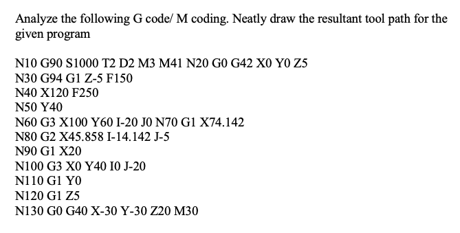 Solved Analyze the following G code/ M coding. Neatly draw | Chegg.com