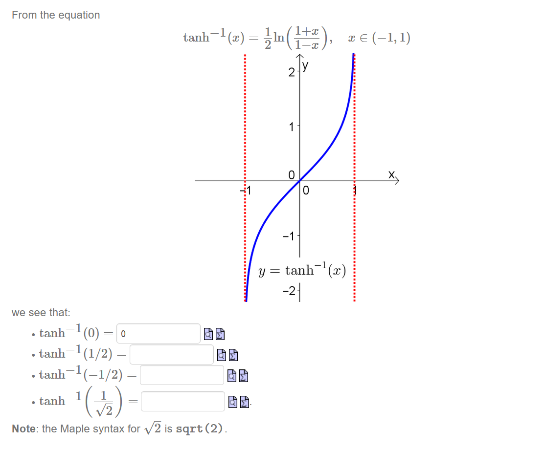 Solved From the equation 2 tanh-1(x) = 2 in (1+), «E(-1,1) = | Chegg.com