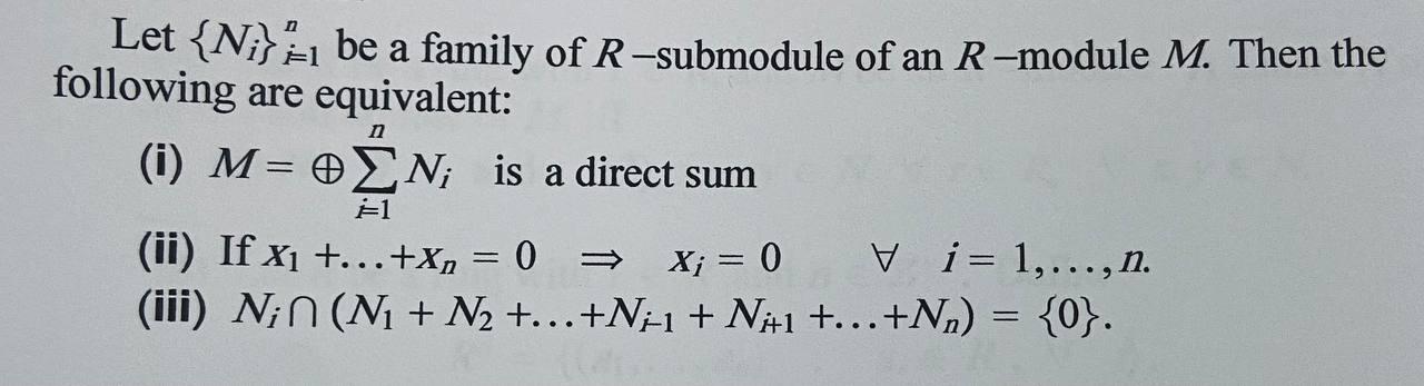 Solved n Let {N}}} be a family of R-submodule of an R-module | Chegg.com