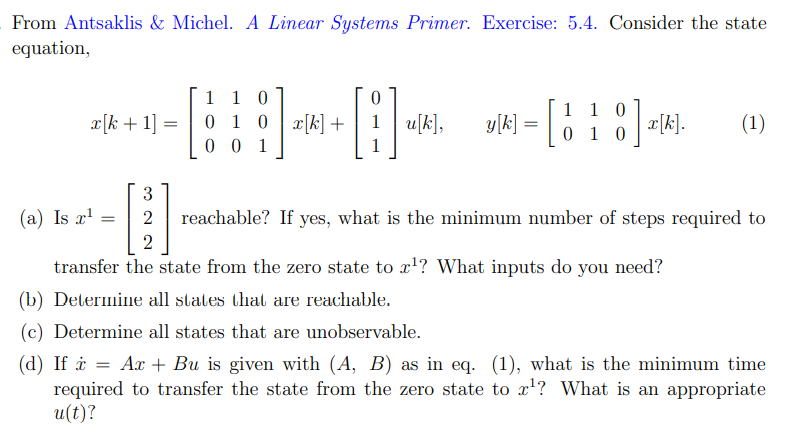 Solved From Antsaklis \& Michel. A Linear Systems Primer. | Chegg.com