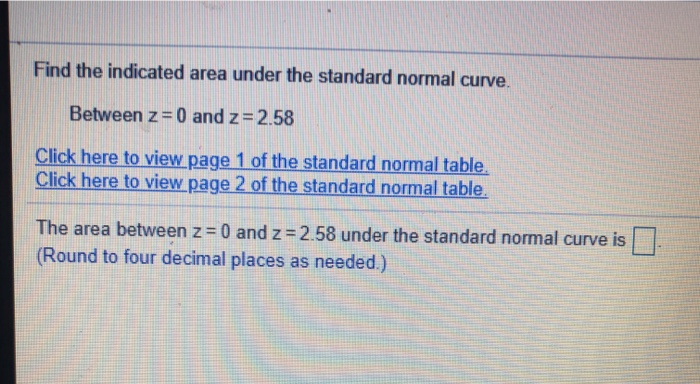 Solved Find the indicated area under the standard normal | Chegg.com