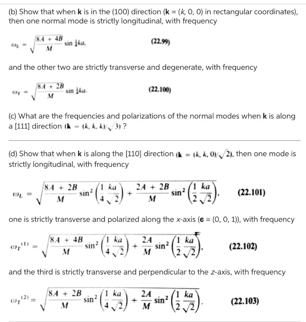 Normal Modes of a Three-Dimensional Crystal Consider | Chegg.com