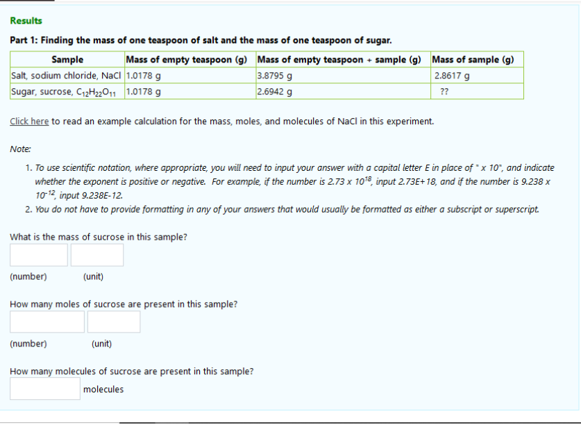 Solved Part 1: Finding the mass of one teaspoon of salt and | Chegg.com