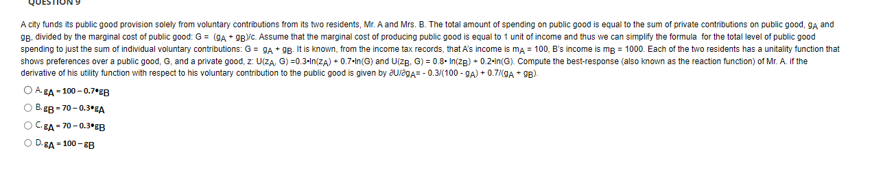 Solved Derivative Of His Utility Function With Respect To