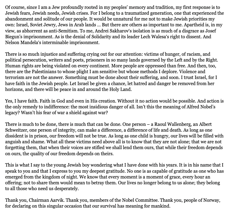 Nobel Acceptance Speech Elie Wiesel Given in Oslo on | Chegg.com