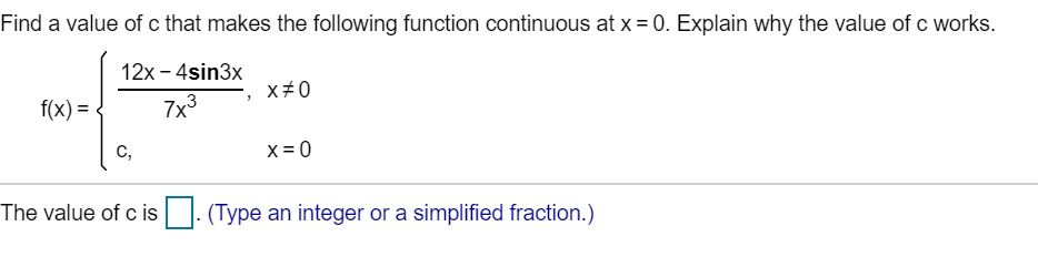 Solved Find a value of c that makes the following function | Chegg.com