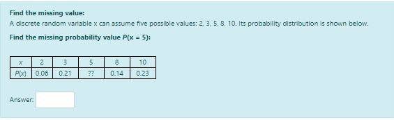 Solved Find the missing value: A discrete random variable x | Chegg.com