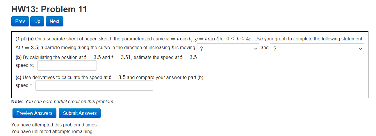 Solved HW13: Problem 11 Prev Up Next (1 pt) (a) On a | Chegg.com