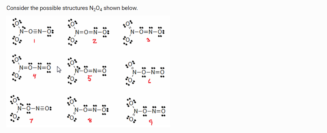 Solved Consider the possible structures N2O4 shown | Chegg.com