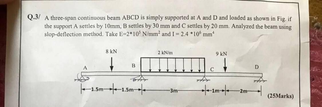 Solved Q.3/ A three-span continuous beam ABCD is simply | Chegg.com
