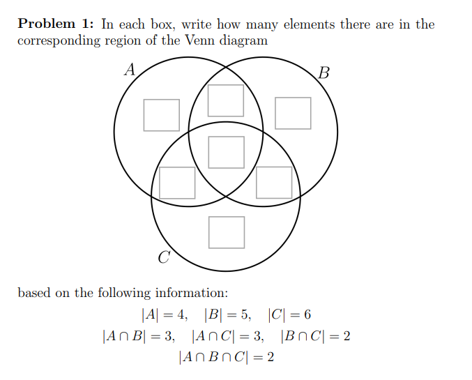 Solved Problem 1: In each box, write how many elements there | Chegg.com