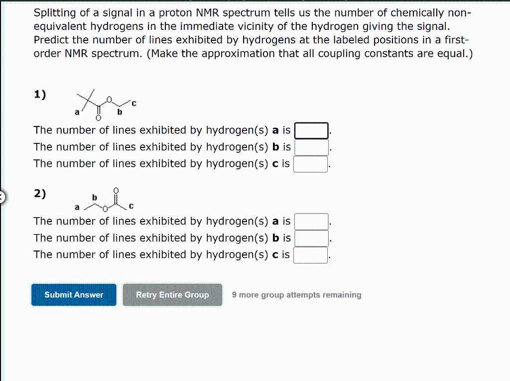Solved Splitting of a signal in a proton NMR spectrum tells | Chegg.com