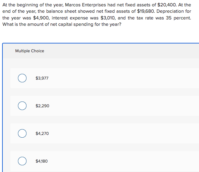 Solved At the beginning of the year, Marcos Enterprises had | Chegg.com