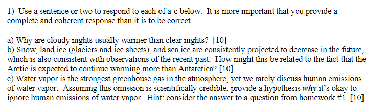 1) Use a sentence or two to respond to each of a-c | Chegg.com
