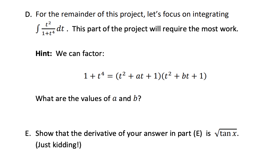 Solved Deceptively Hard Integrals and Calculus si v tan x dx | Chegg.com