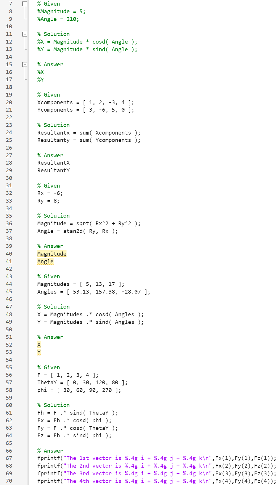 Solved The matlab code is supposed to output these values | Chegg.com
