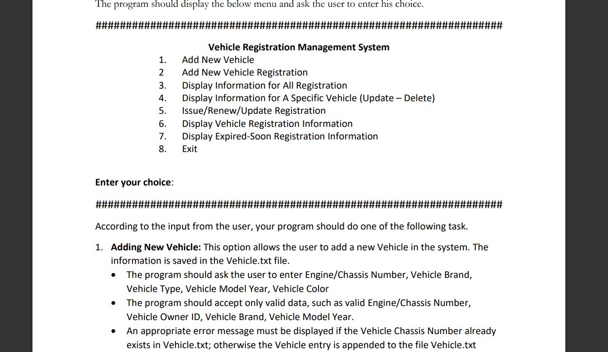 Solved The program should display the below menu and ask the | Chegg.com