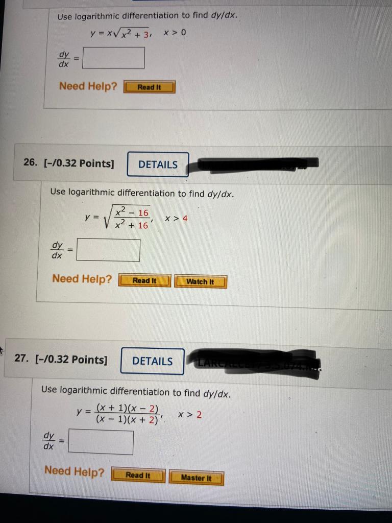 Solved Use logarithmic differentiation to find dy/dx. | Chegg.com