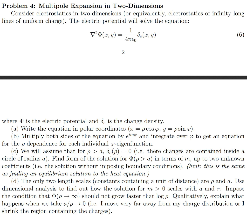 Problem 4: Multipole Expansion in Two-Dimensions | Chegg.com