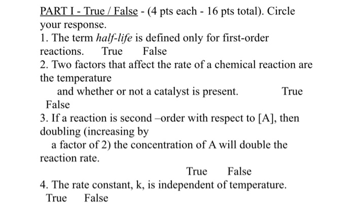 Solved PARTI-True/False (4 pts each - 16 pts total). Circle | Chegg.com