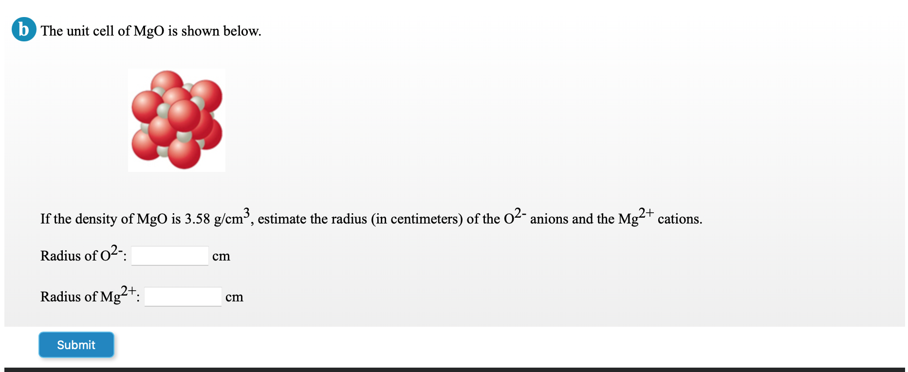 Solved b The unit cell of MgO is shown below. If the density | Chegg.com