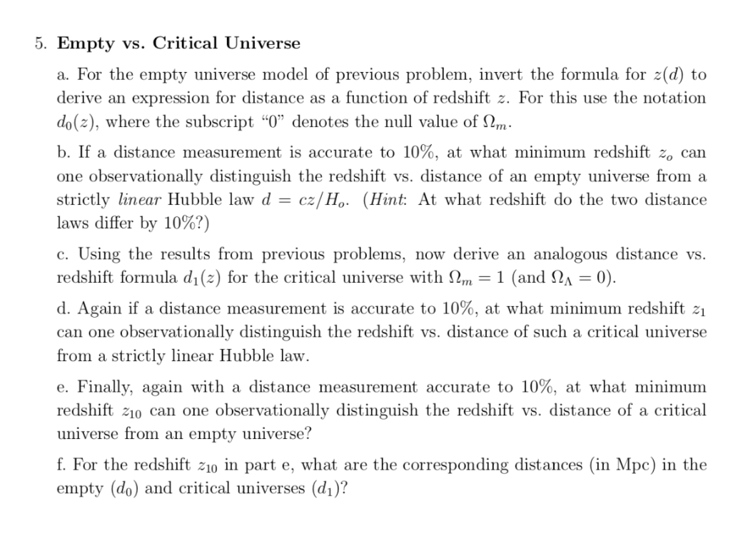 5. Empty vs. Critical Universe For the empty universe | Chegg.com