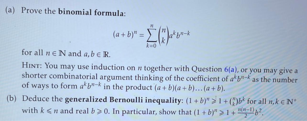 Solved (a) Prove the binomial formula: | Chegg.com