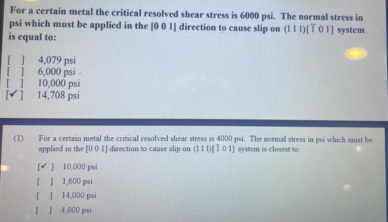 Solved For a certain metal the critical resolved shear | Chegg.com