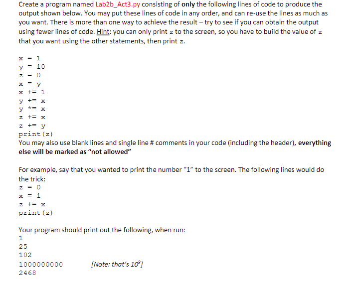 Solved Create a program named Lab2b_Act3.py consisting of | Chegg.com