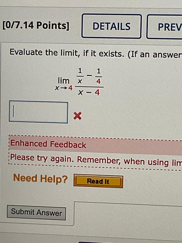 Solved Evaluate the limit, if it exists. (If an answer | Chegg.com
