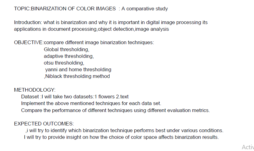 Solved TOPIC:BINARIZATION OF COLOR IMAGES: A comparative | Chegg.com