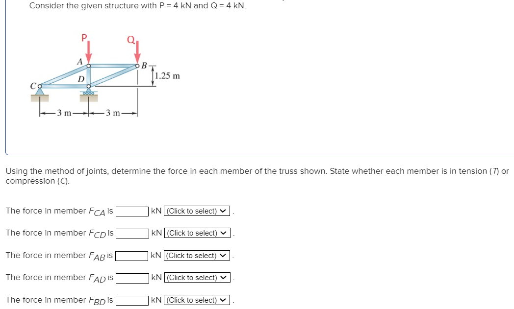 Solved Consider the given structure with P=4kN and Q=4kN. | Chegg.com