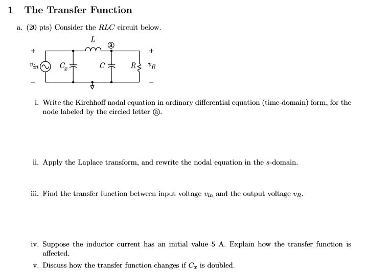 Solved 1 The Transfer Function a. (20 pts) Consider the RLC | Chegg.com