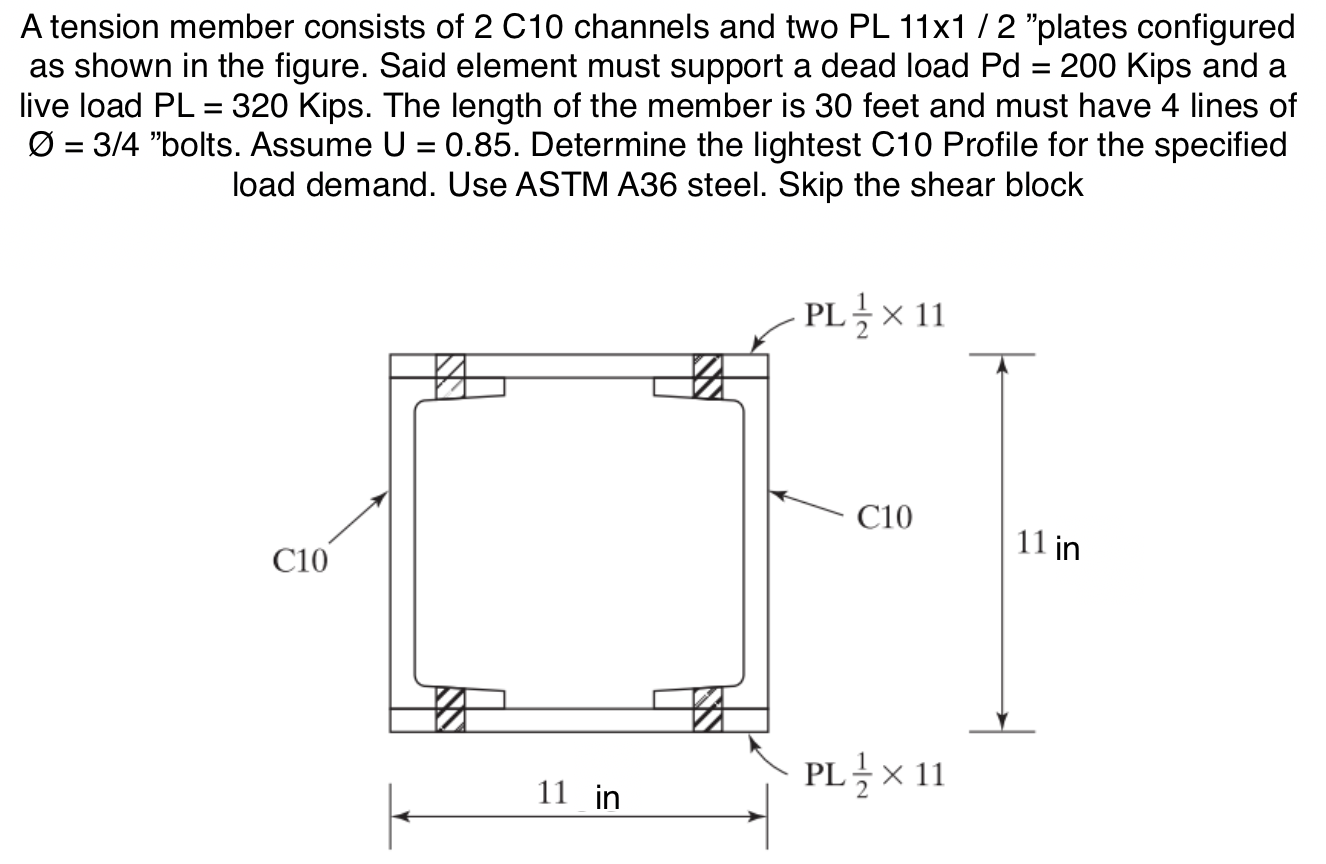 Solved A tension member consists of 2 C10 channels and two | Chegg.com