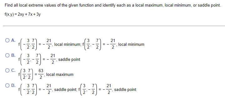 Solved Find All Local Extreme Values Of The Given Function