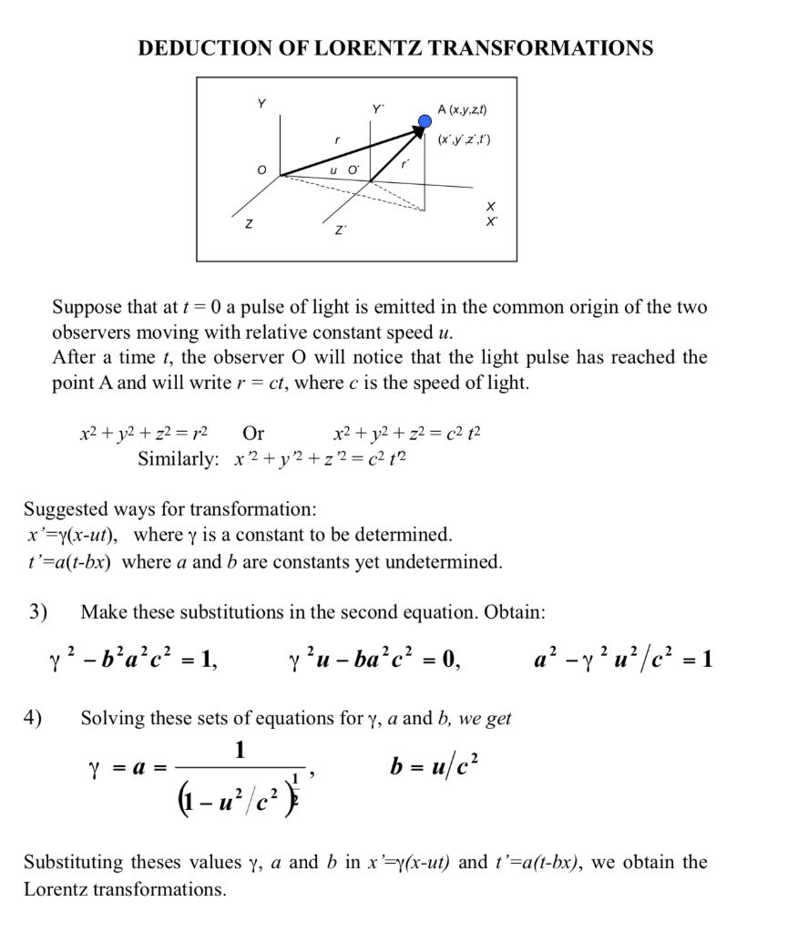 Solved DEDUCTION OF LORENTZ TRANSFORMATIONS Y Y A (x,y,z,1) | Chegg.com