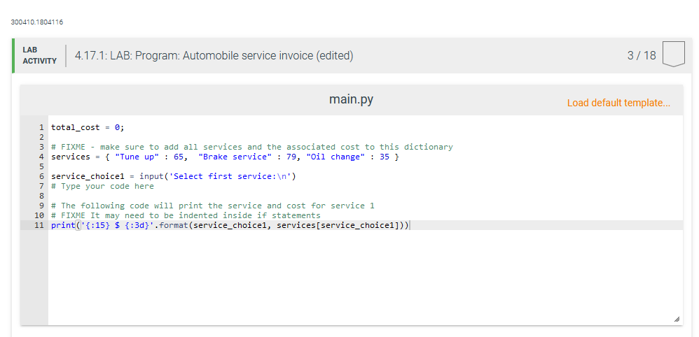 Solved 4.17 LAB: Program: Automobile service invoice | Chegg.com