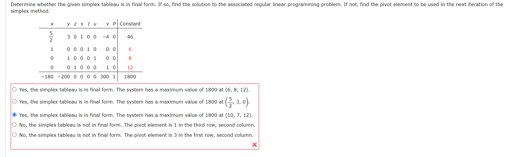 Solved simplex method. Yes, the simplex tableau is in final | Chegg.com