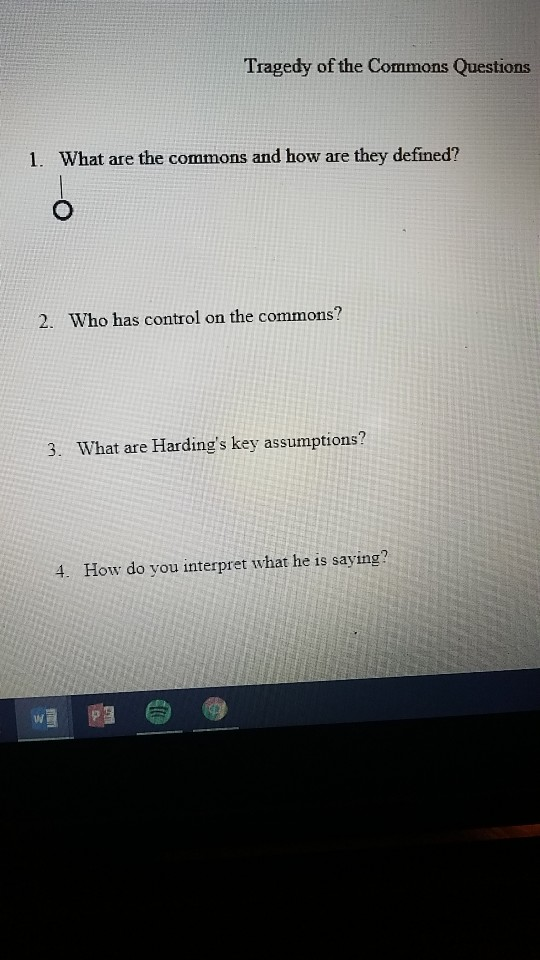 Solved Tragedy of the Commons Questions 1. What are the | Chegg.com