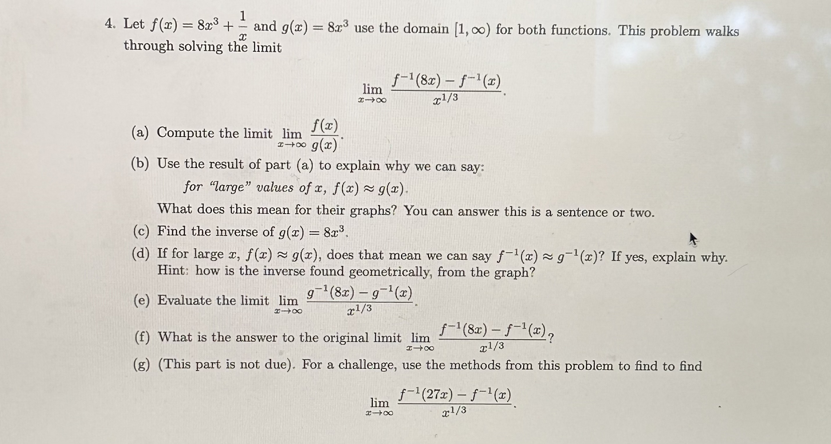 Solved through solving the limit limx→∞x1/3f−1(8x)−f−1(x) | Chegg.com