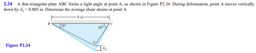 Solved 2.34 A thin triangular plate ABC forms a right angle | Chegg.com