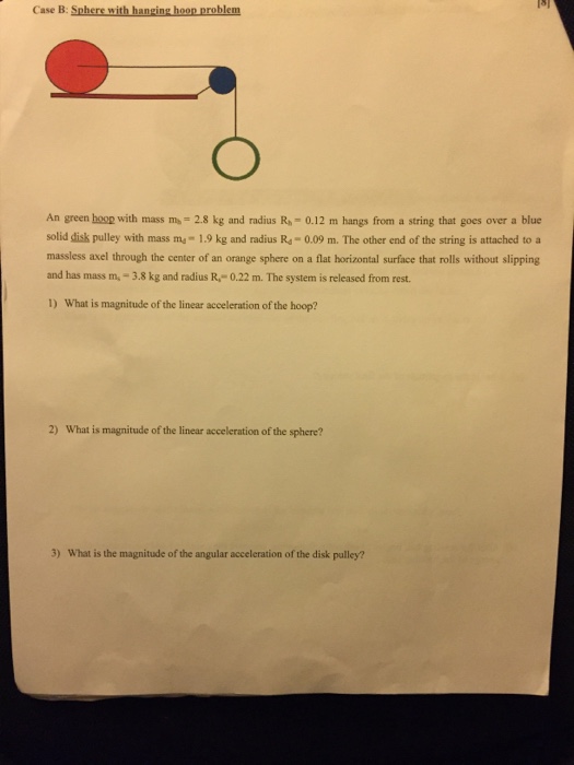 Solved Case B: Sphe with han hoop problem An green hoop with | Chegg.com