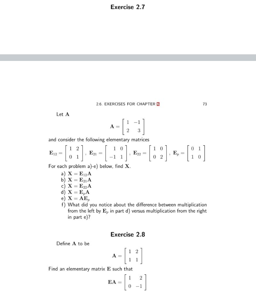 Solved Exercise 2.7 2.6. EXERCISES FOR CHAPTER 2 73 Let A 1 | Chegg.com